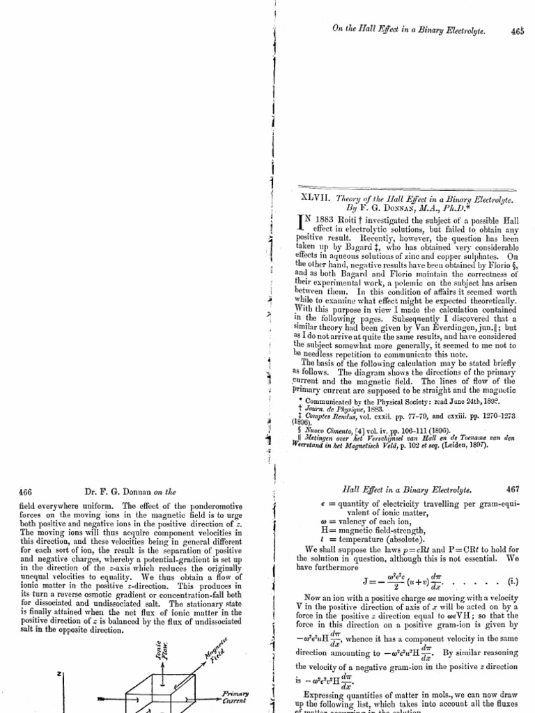 Theory of The Hall Effect in A Binary Electrolyte | PDF | Ion ...