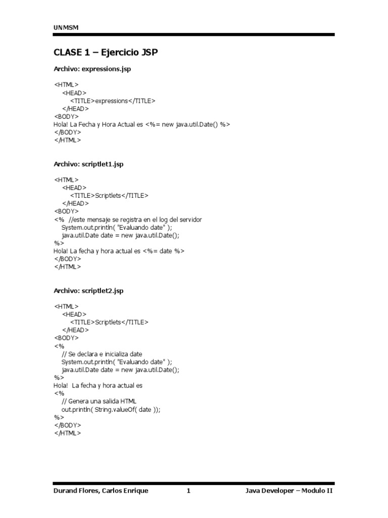 Java Developer - Modulo II - Clase 1 - Ejercicios JSP | PDF ...