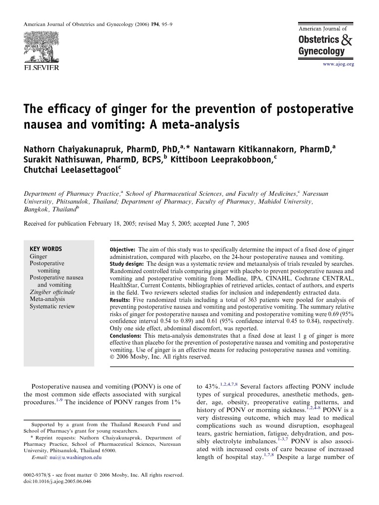 Ginger Reduces Post-Op Nausea and Vomiting | PDF | Nausea | Placebo ...