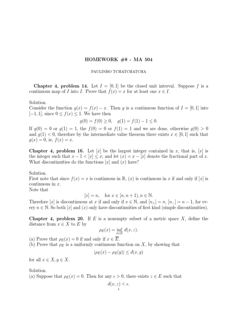 hmw9 (MA504) | PDF | Continuous Function | Geometry