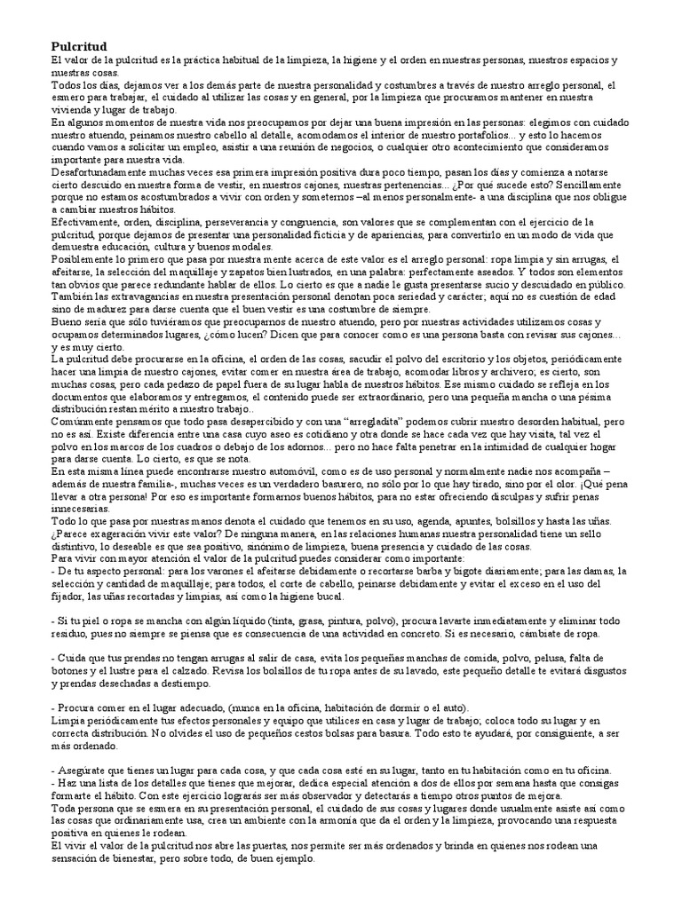 El Valor de la Pulcritud en la Vida Diaria | PDF | Ropa | Residuos