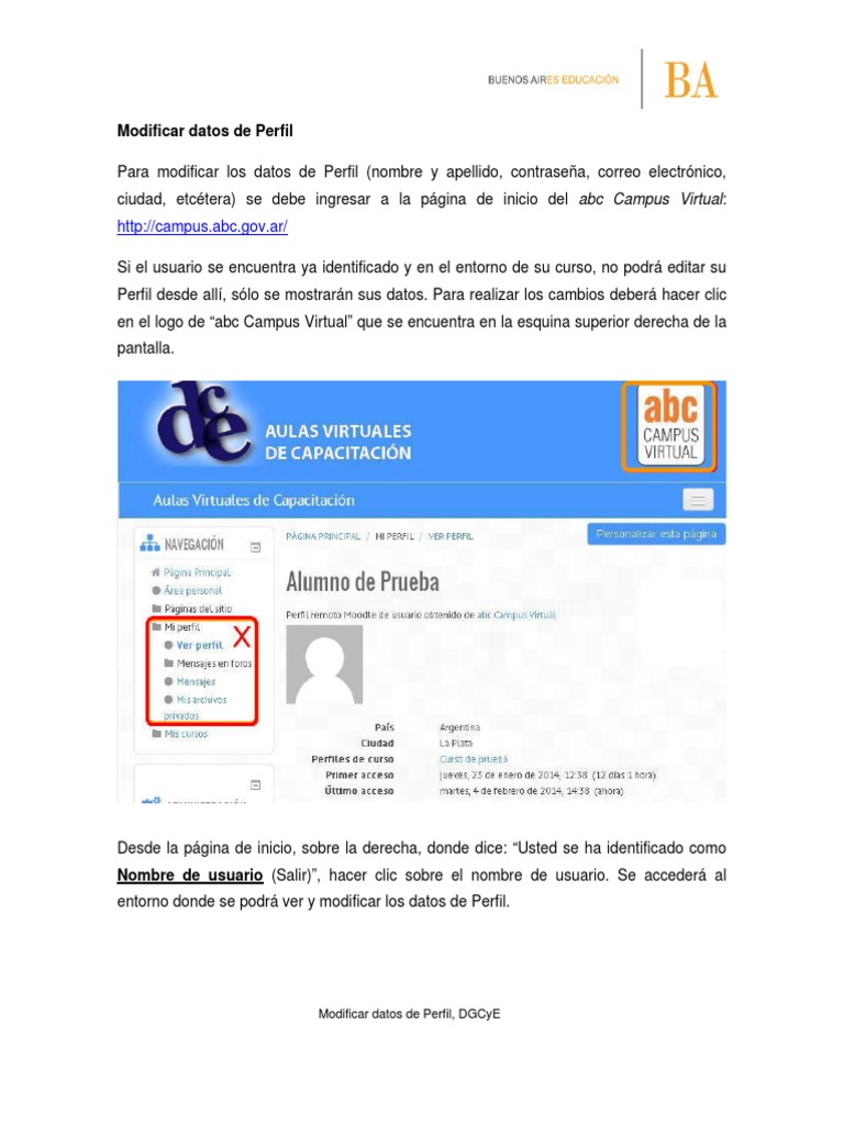 Modificar Perfil en ABC Campus Virtual | PDF
