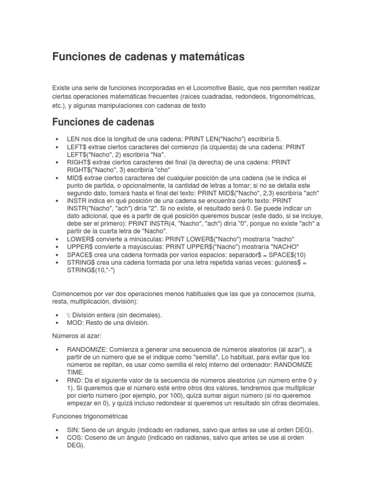Funciones de Cadenas y Matemáticas | PDF | Sistema operativo | Memoria de acceso aleatorio