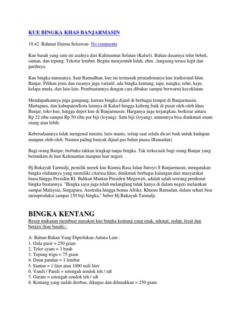 Kue Bingka Khas Banjarmasin | PDF