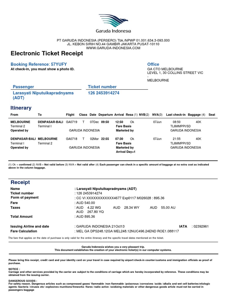 Your Electronic Ticket Receipt | PDF | Ticket (Admission) | Dangerous Goods