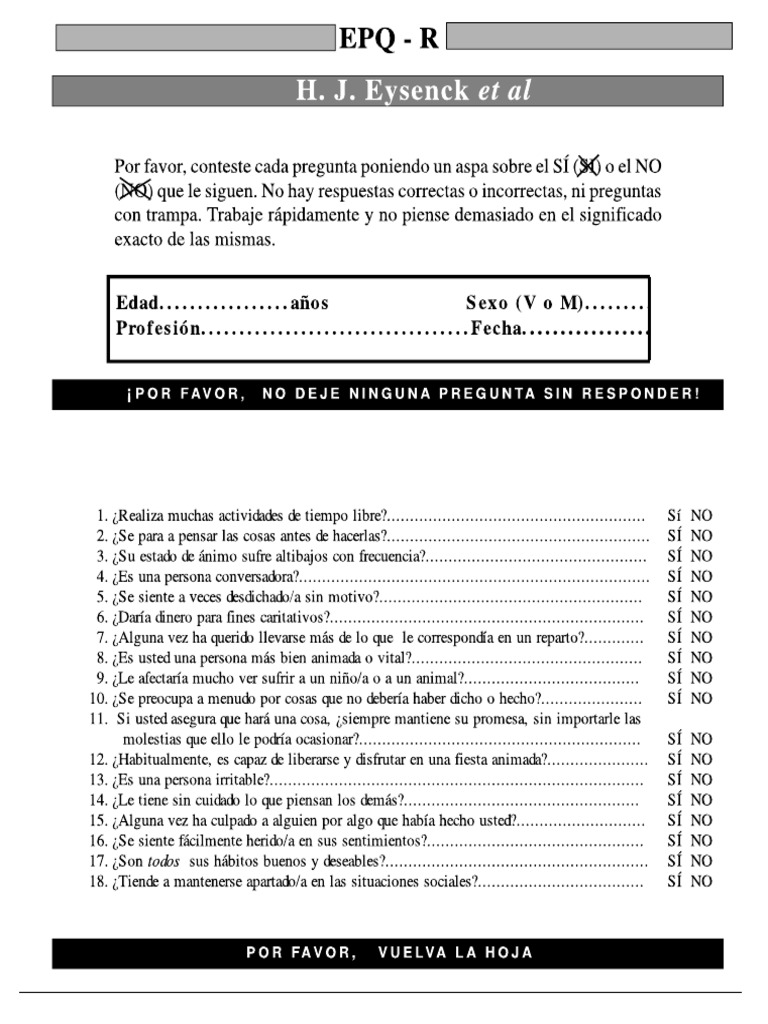 Cuestionario EPQ R