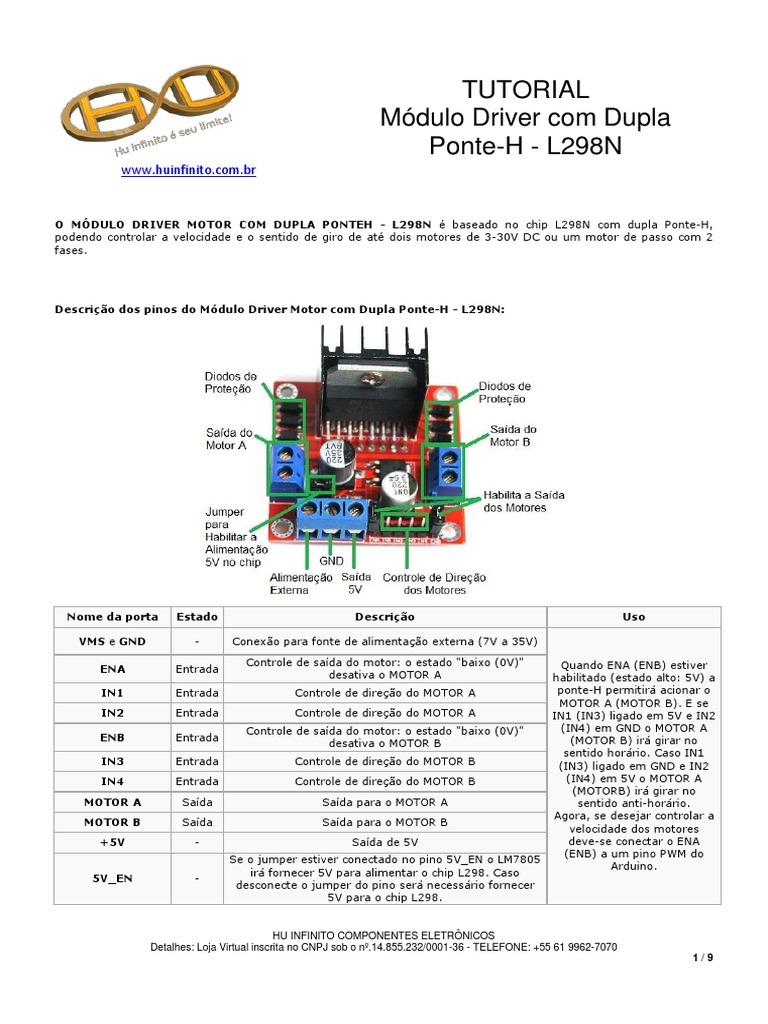 TUTORIAL MÓDULO PONTE-H L298 - Reduzido PDF | PDF | Indutor | Magnetismo