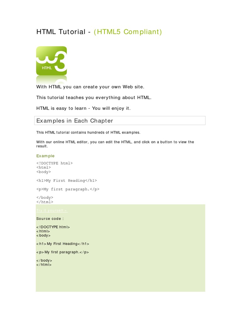 HTML Tutorial | PDF | Hyperlink | Html Element