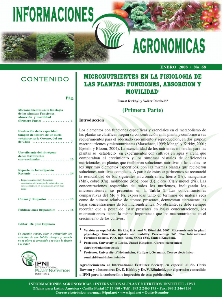 Micronutrientes en La Fisiología de Las Plantas | PDF | Fotosíntesis ...