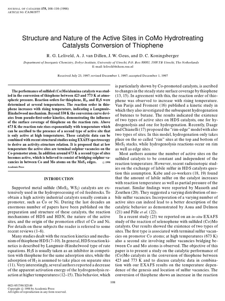 Structure and Nature of The Active Sites in CoMo Hydrotreating ...