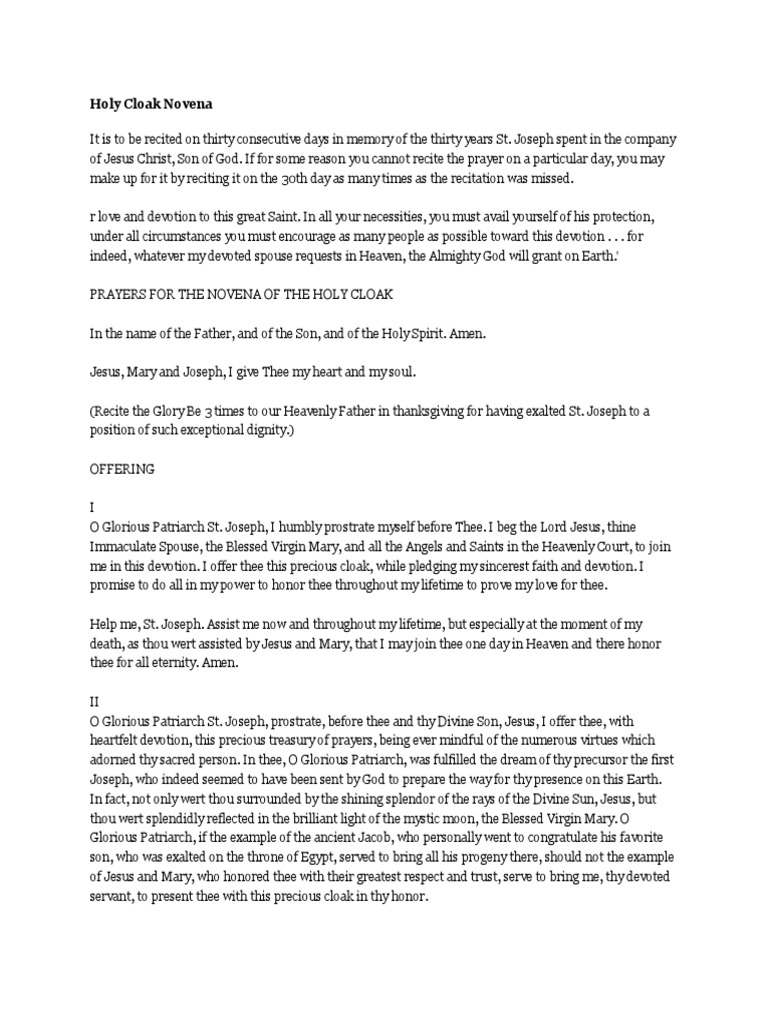 Holy Cloak Novena | PDF | Mary, Mother Of Jesus | Saint Joseph