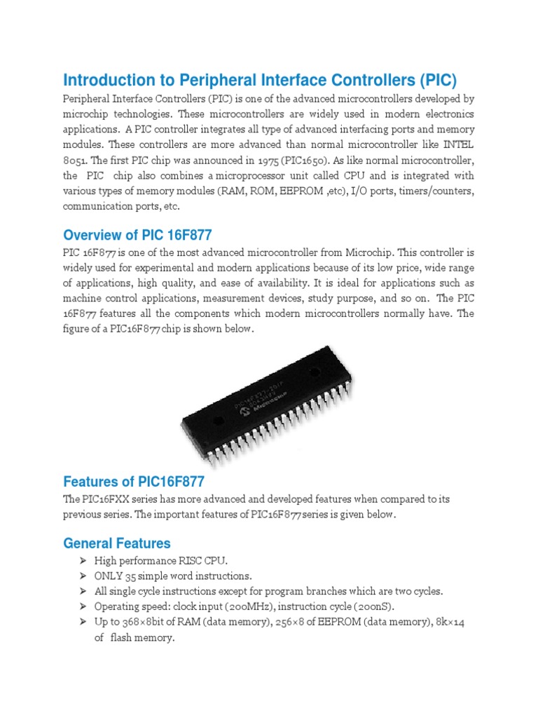 Overview of PIC 16F877 | PDF | Random Access Memory | Microcontroller
