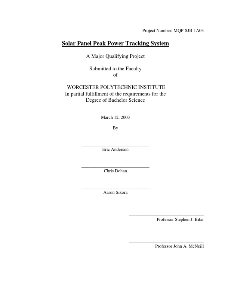 Solar Panel Peak Power Tracking System | PDF