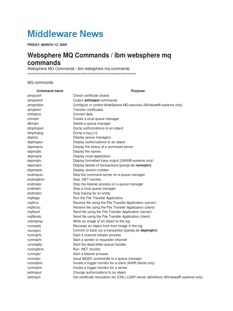 Websphere MQ Commands | PDF | Distributed Computing Architecture | Software Engineering