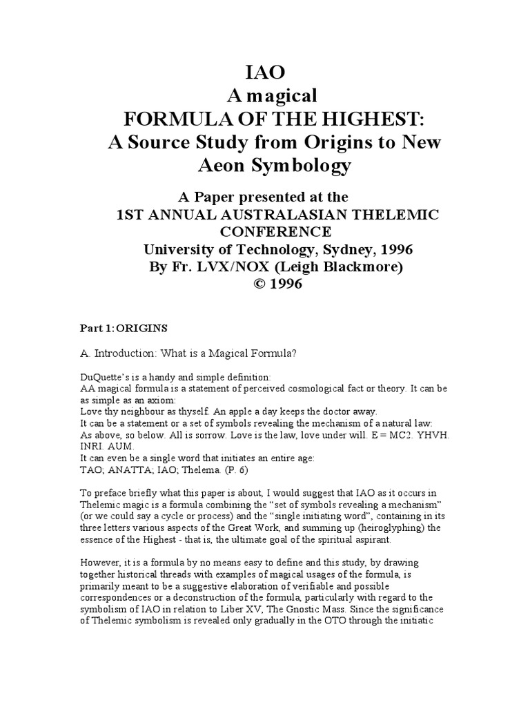 Leigh Blackmore - IAO A Magical Formula of The Highest | PDF ...