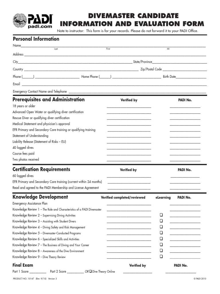 DM Information and Evaluation Form | PDF | Underwater Sports ...