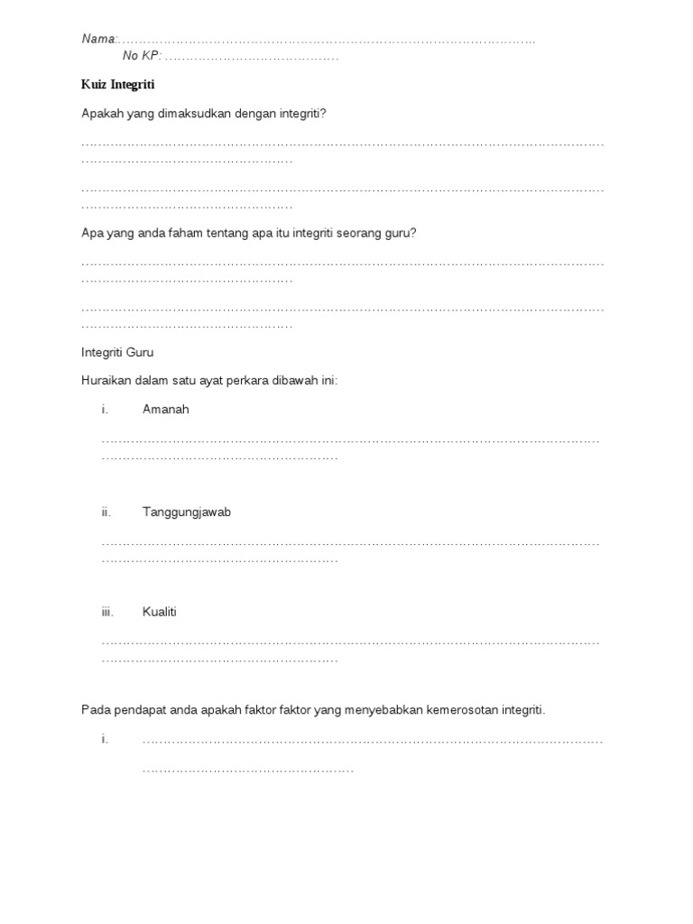 Kuiz Integriti | PDF