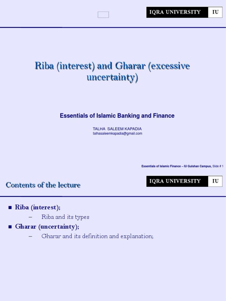 Riba & Gharar | PDF | Islamic Banking And Finance | Debt