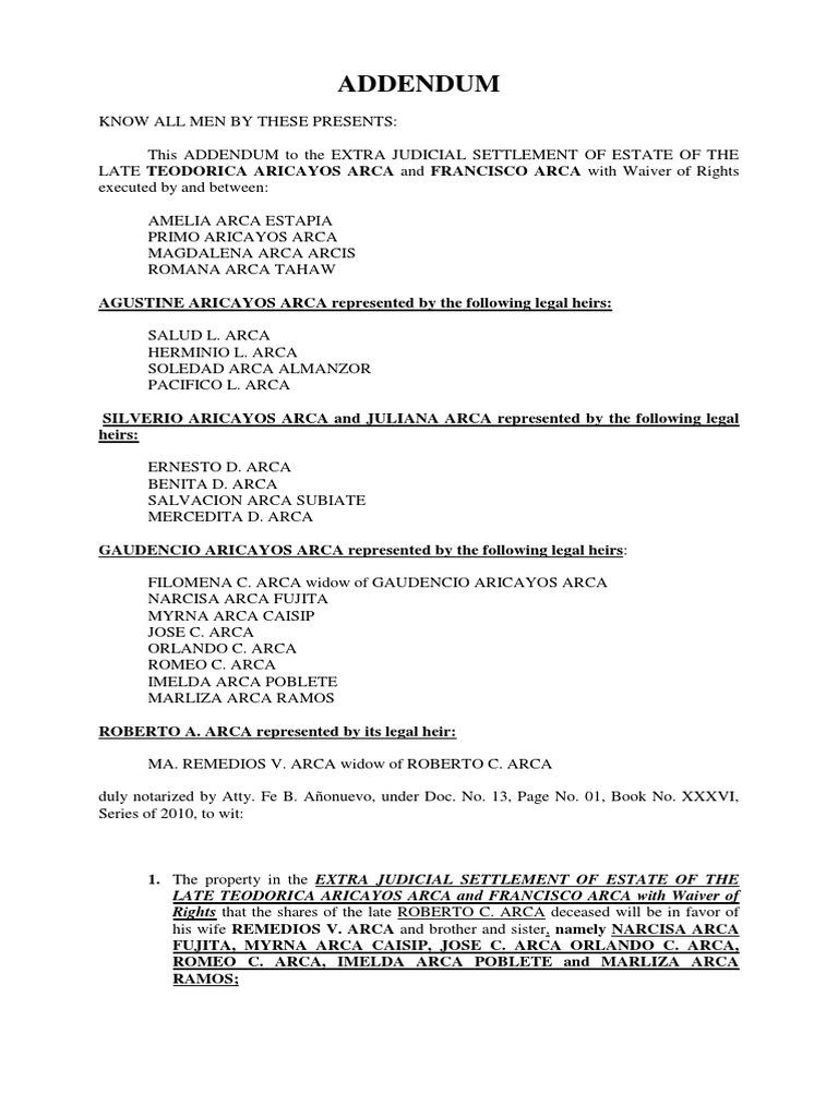 ADDENDUM Arca Final Copy | Legal Procedure | Civil Law (Common Law)