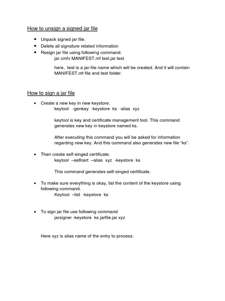 Unsigning and Signing JAR Files Guide | PDF