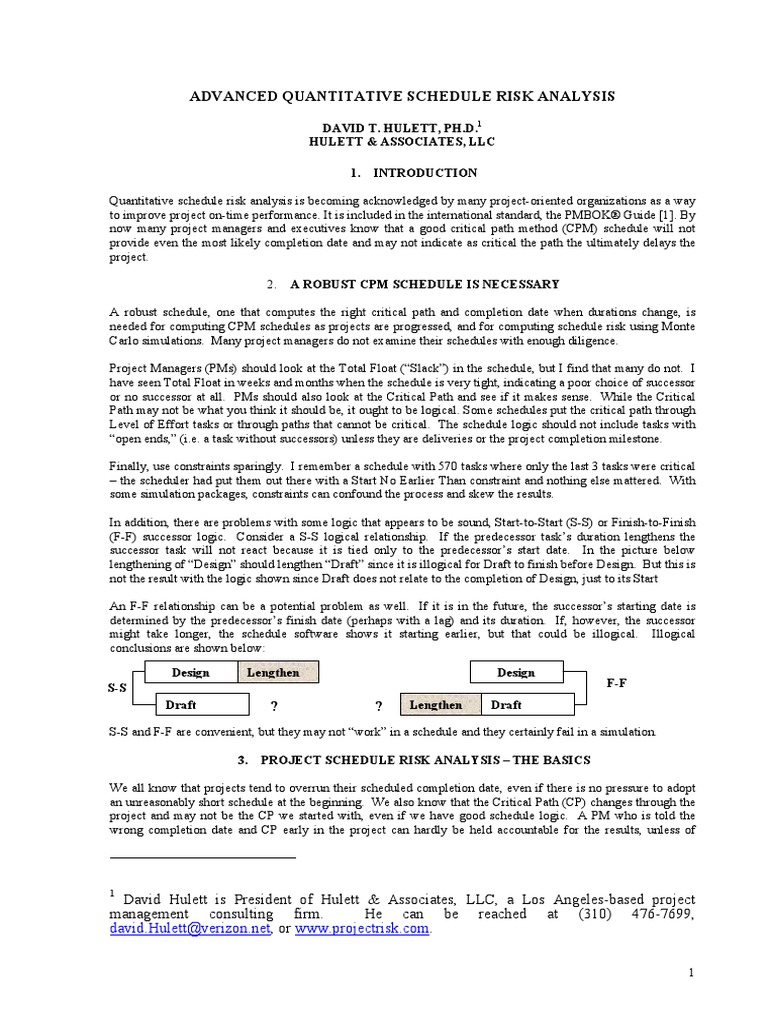 Advanced Quantitaive Schedule Risk Analysis | PDF