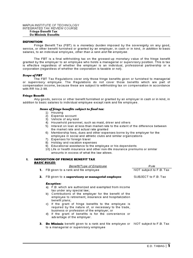 Fringe Benefit Tax.doc | Employee Benefits | Expense