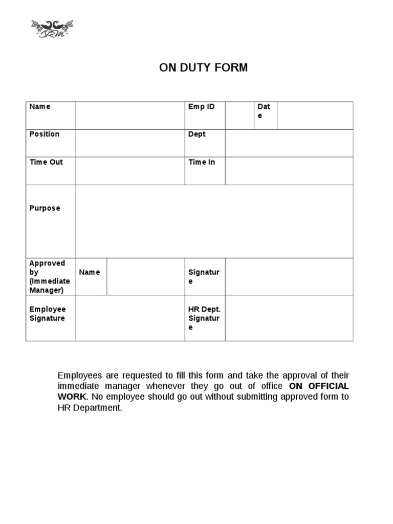 On Duty Form for Official Work | PDF