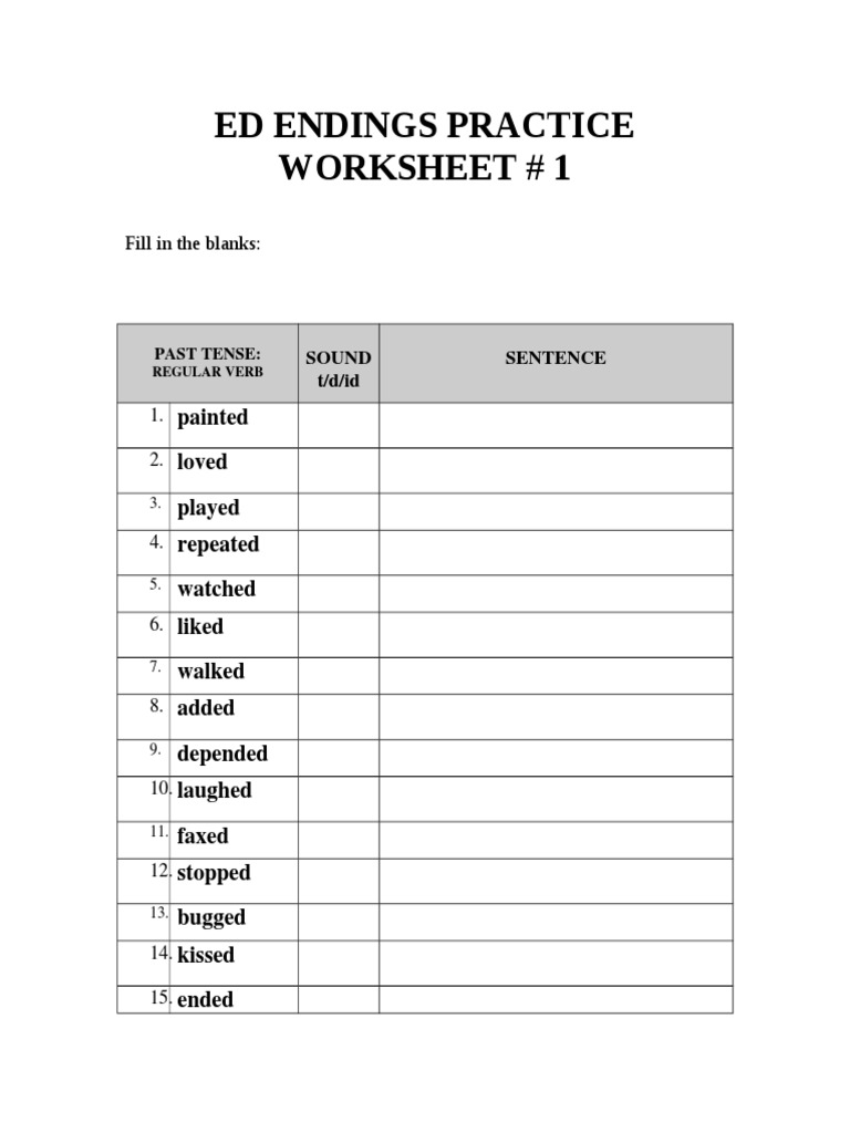 Ed Endings Practice Worksheet 1 | PDF