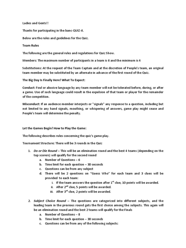 Quiz Rules | Gaming | Sports