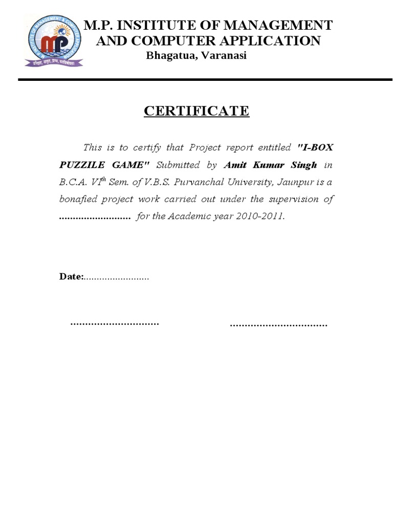 I-Box Puzzle Game Project Certificate | PDF | Business | Finance ...