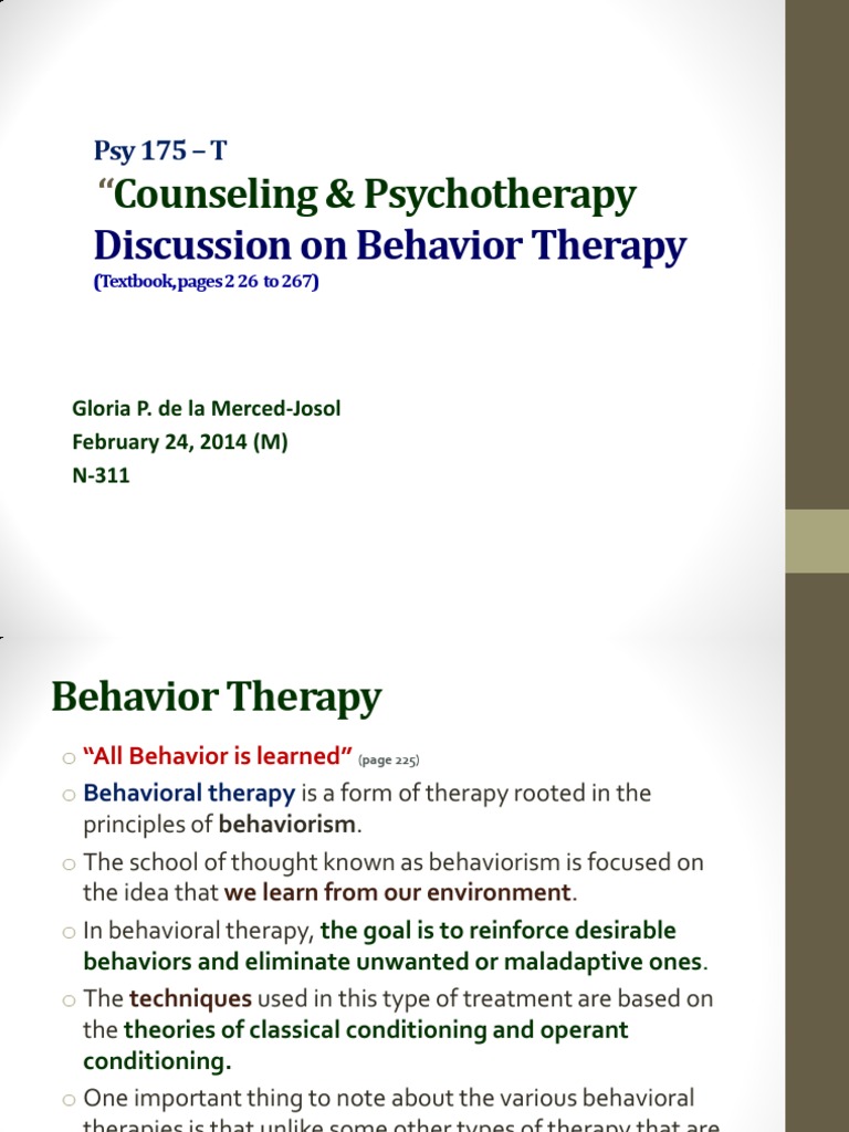 Behavior Therapy | PDF | Eye Movement Desensitization And Reprocessing ...