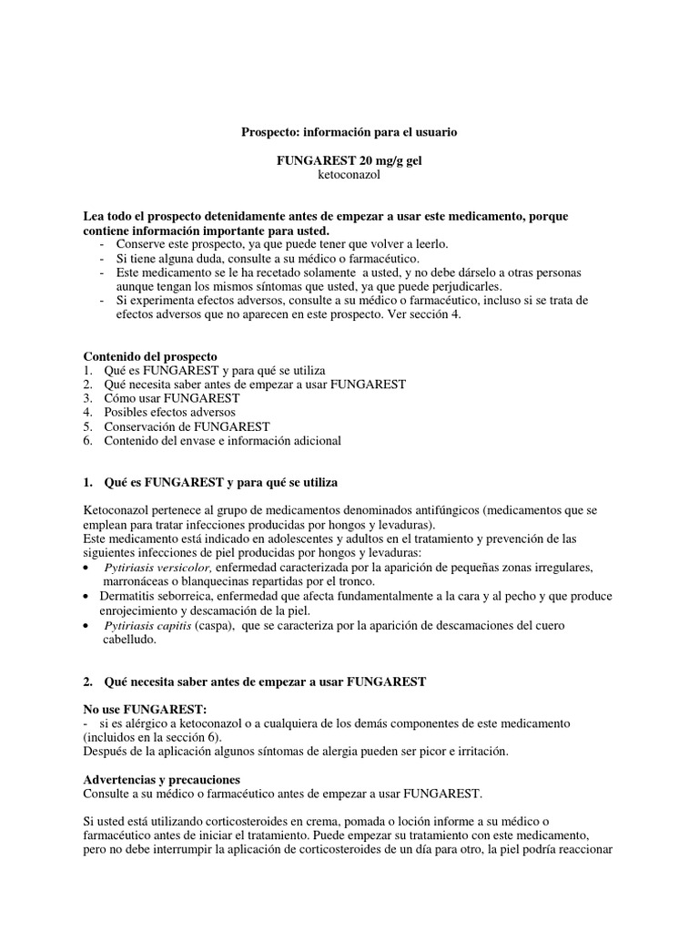 Fungarest Gel Prospecto Publica | PDF | Alergia | Medicamentos con receta