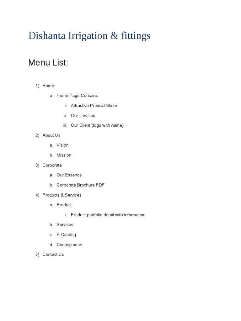 Dishanta Irrigation & Fittings: Menu List | PDF