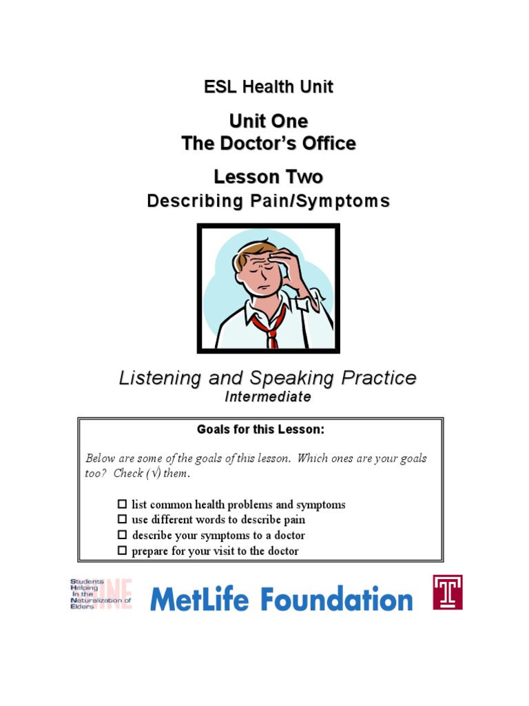 Lesson Two Describing Pain Symptoms Listening and Speaking Practice ...