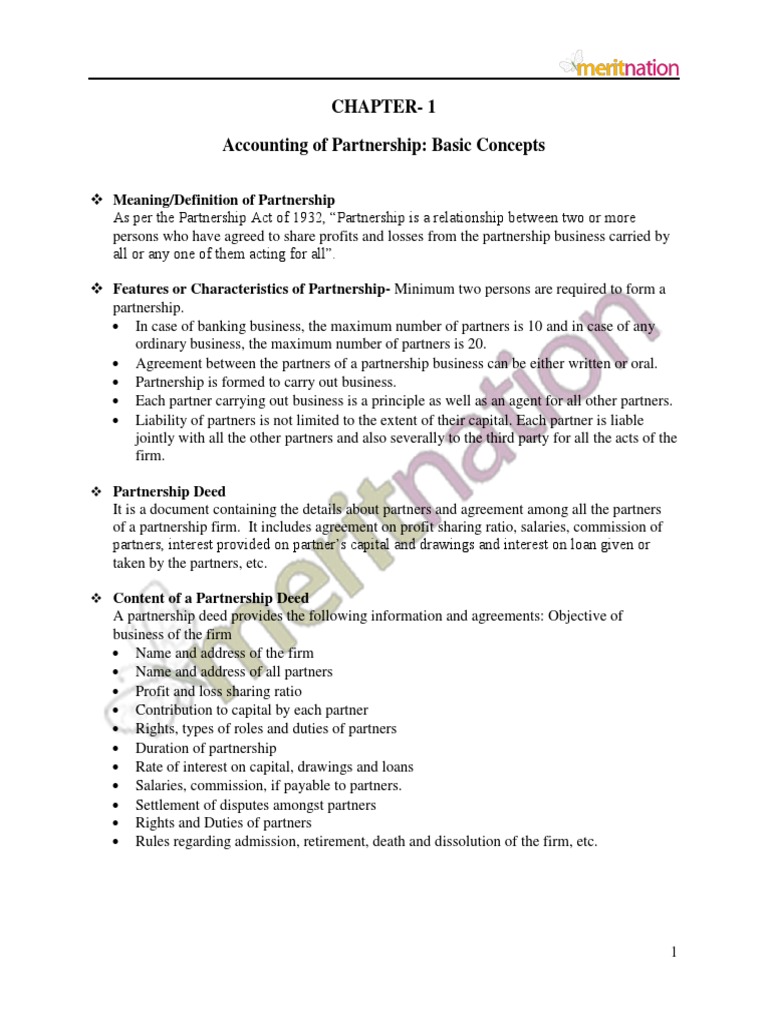 Accounting For Partnership - Basic Concepts | PDF | Partnership ...