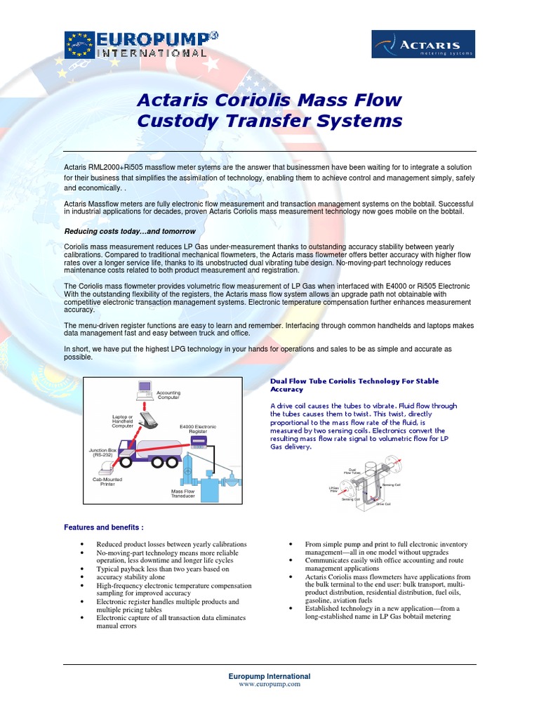 Actaris - Coriolis Mass Flow Meters | PDF | Flow Measurement | Density