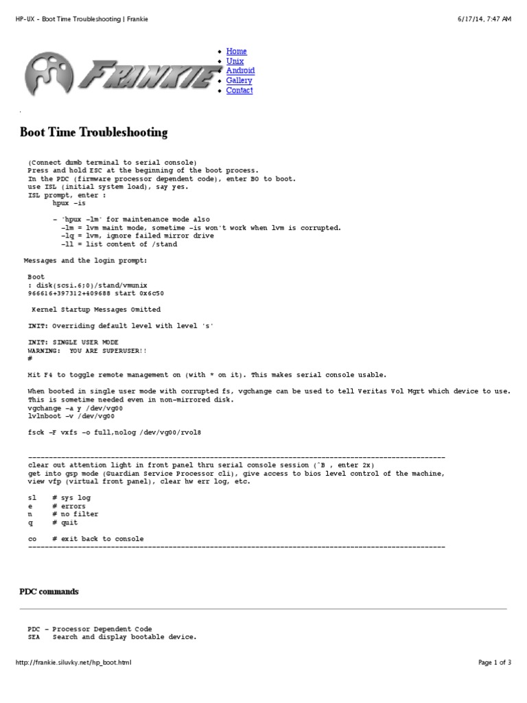 HP-UX - Boot Time Troubleshooting - Frankie | PDF | Booting | Command Line Interface
