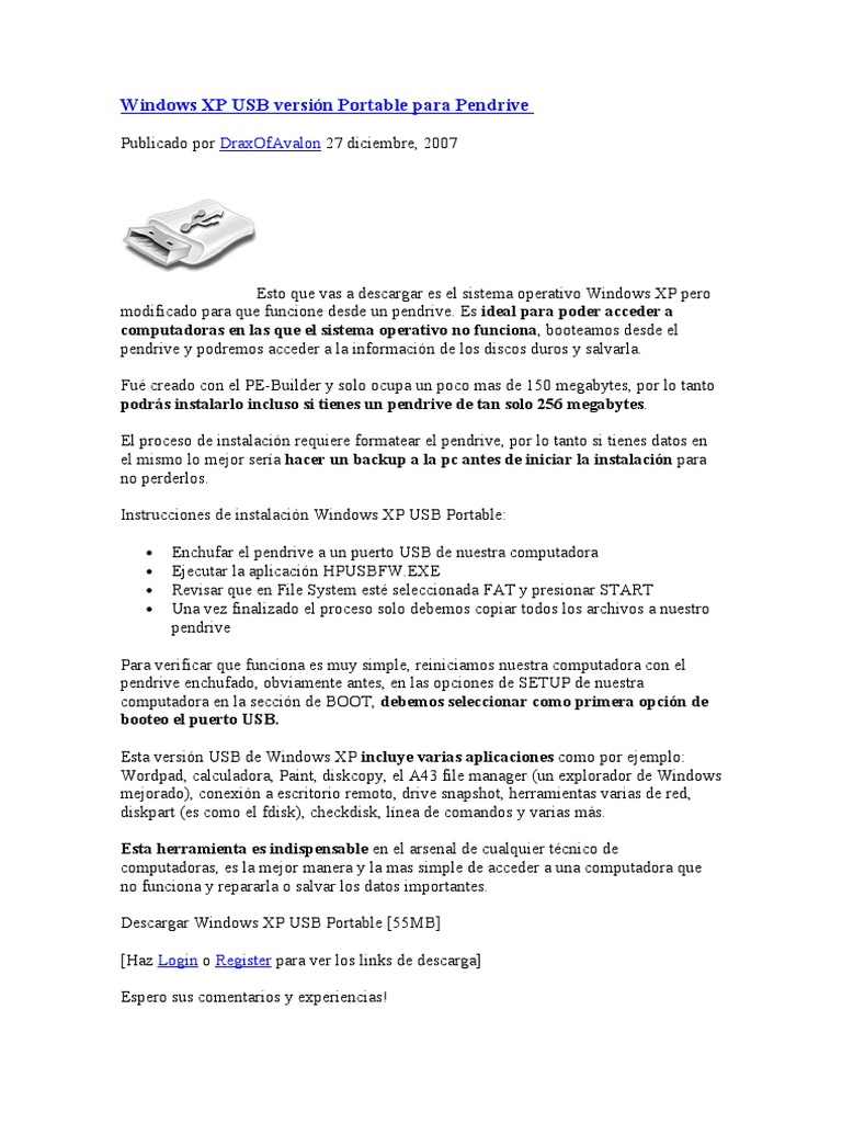 Windows XP Portable en Pendrive | PDF | Juegos y actividades | Tecnología