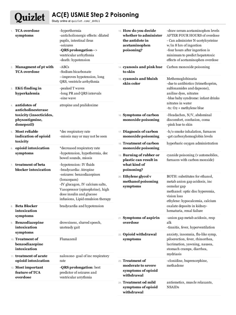AC - E USMLE Step 2 Poisoning | PDF | Benzodiazepine | Drug Overdose