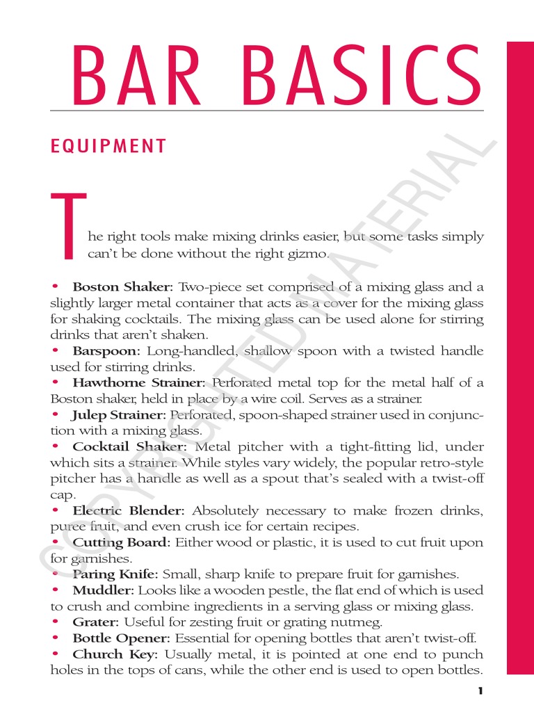 Bar Basics | Download Free PDF | Cocktails | Drink