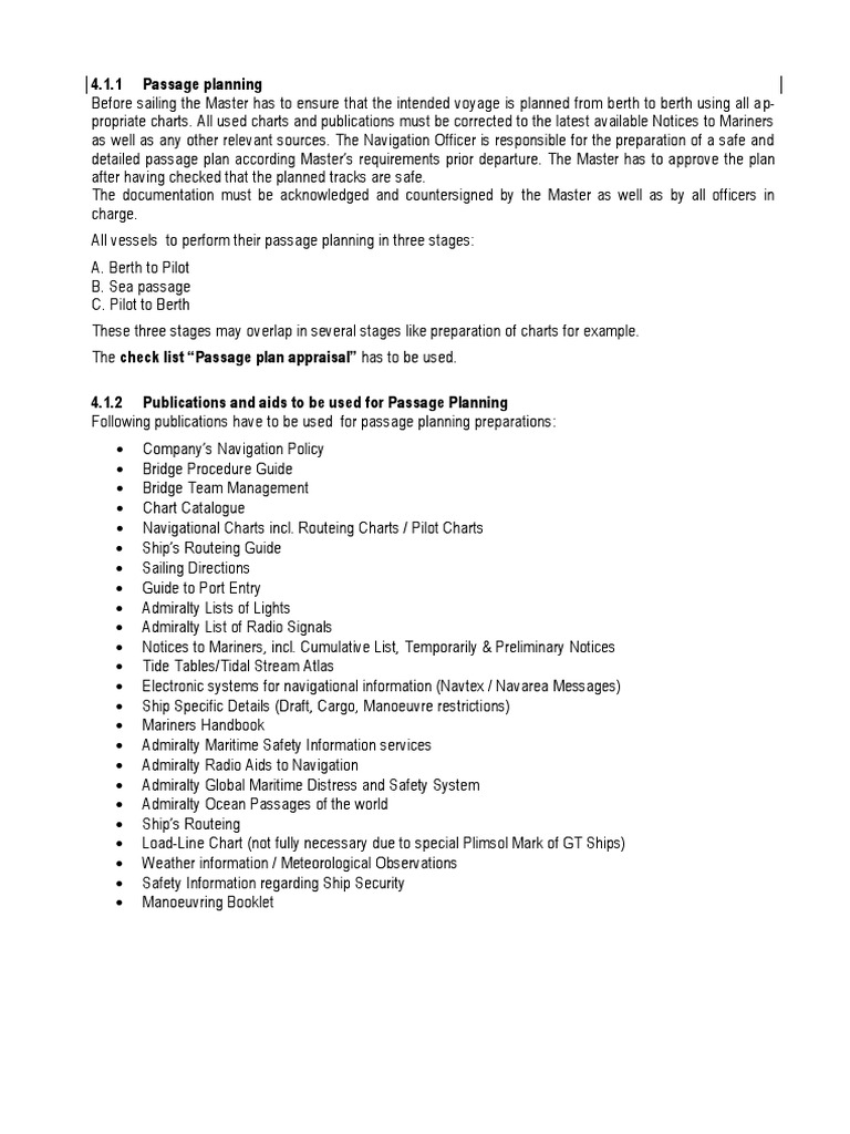 Passage Planning Summary | Navigator | Navigation