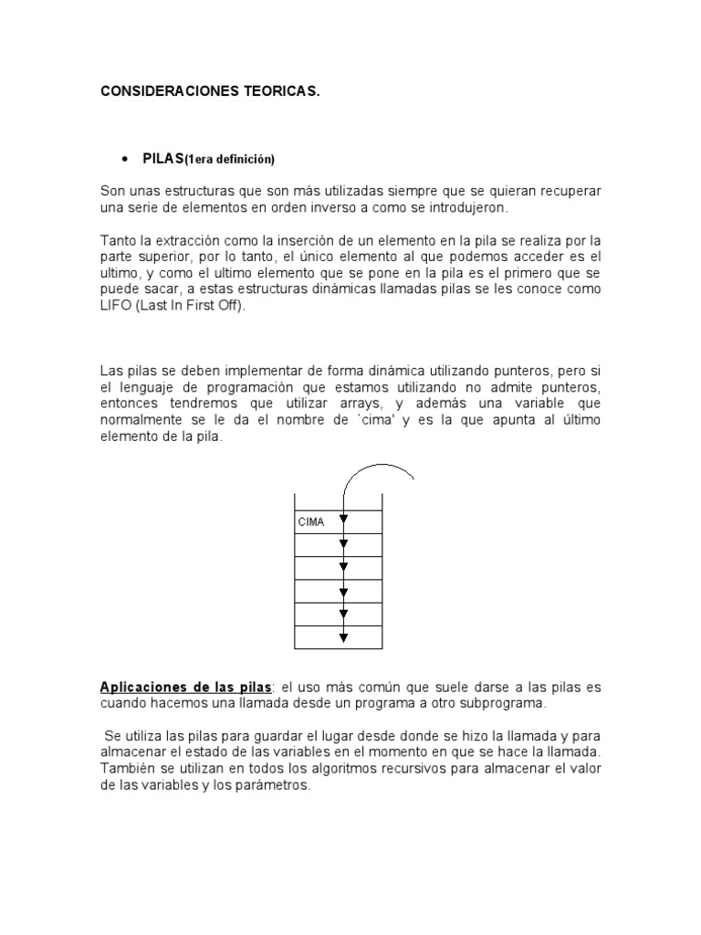 Pilas en C++ | PDF | Estructura de datos de matriz | Puntero (Programación de computadora)