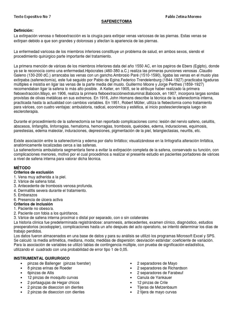 Safenectomia | PDF | Herida | Venas varicosas