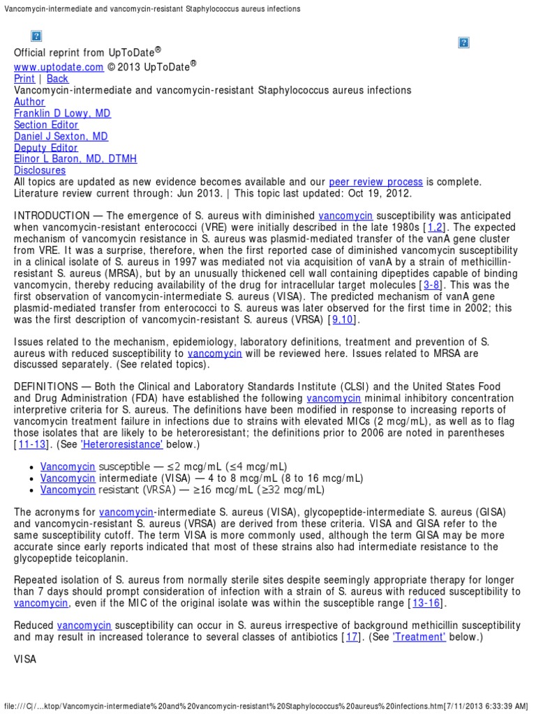 Vancomycin-Intermediate and Vancomycin-Resistant Staphylococcus Aureus Infections | PDF