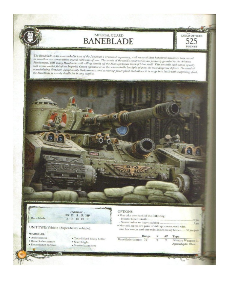Baneblade Datasheet Overview 10th Ed. | PDF | Armour | Military