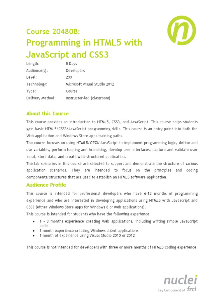 20480B Programming in HTML5 With JavaScript and CSS3 | PDF | Html5 ...