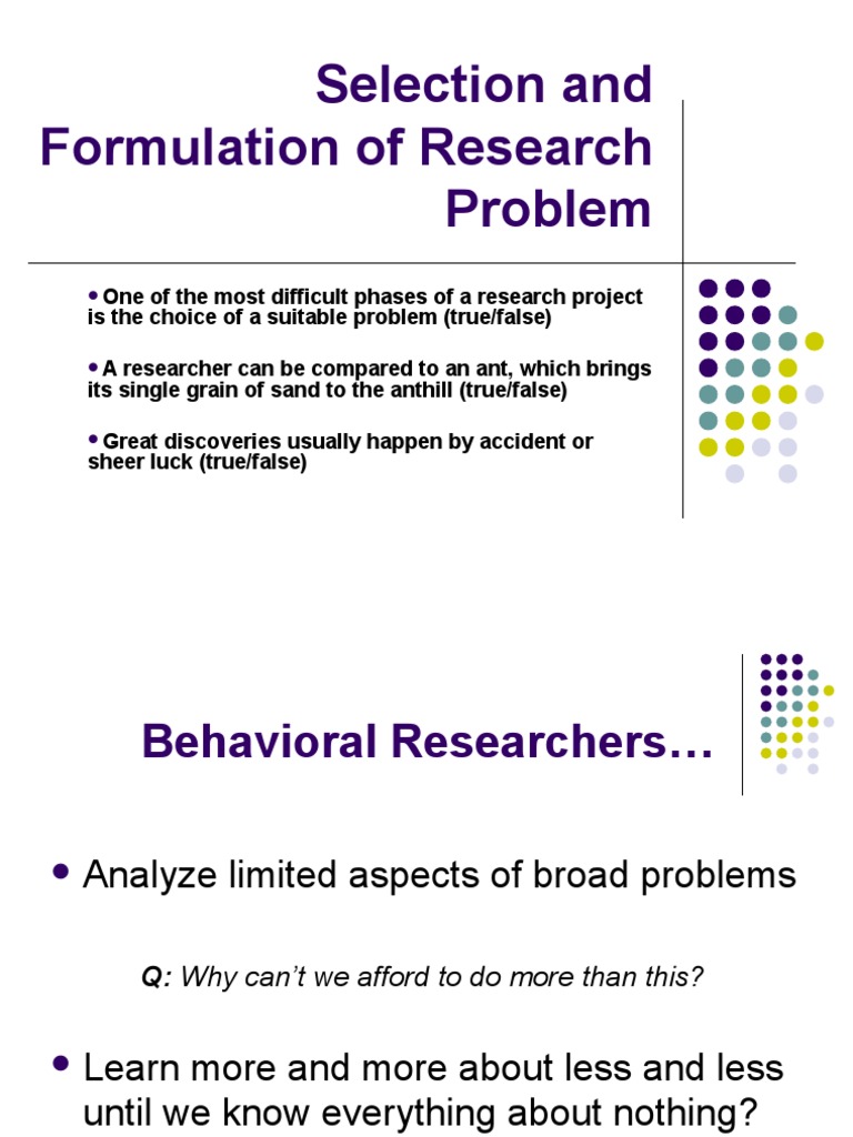 Selection and Formulation of Research Problem | PDF | Aggression ...