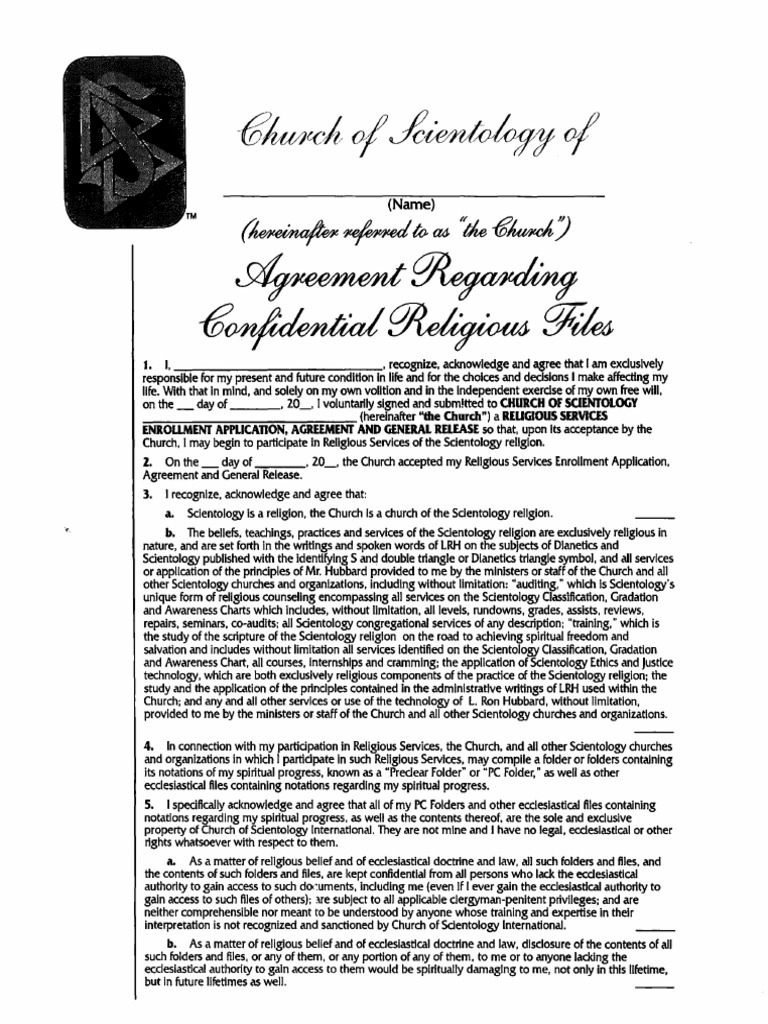 Scientology Religious Services Agreement | PDF | New Religious ...