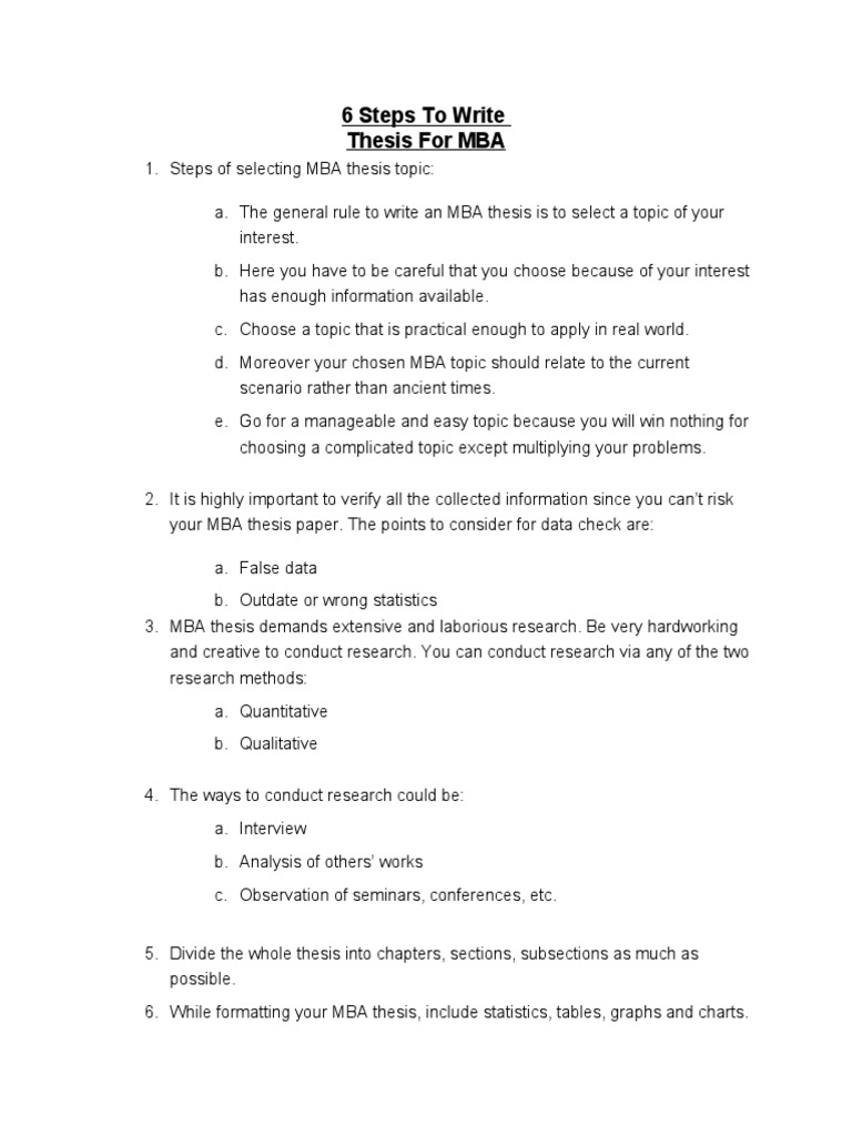 6 Steps To Write MBA Thesis | PDF | Thesis | Strategic Management