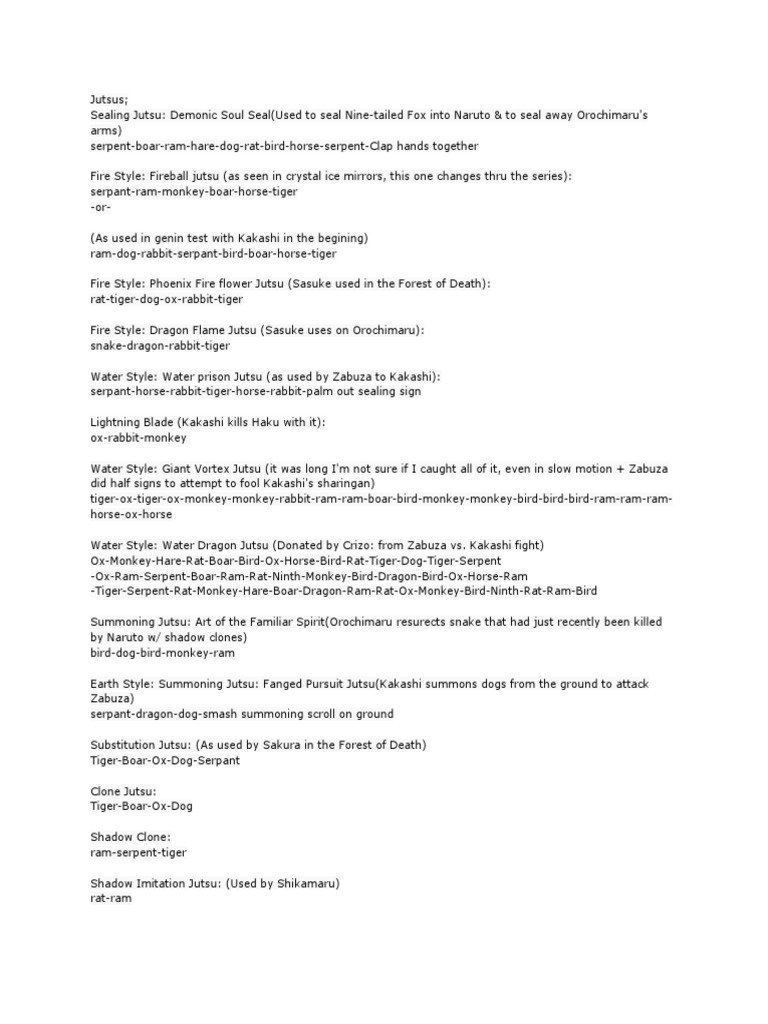 All Jutsu Hand Seal Guide | PDF